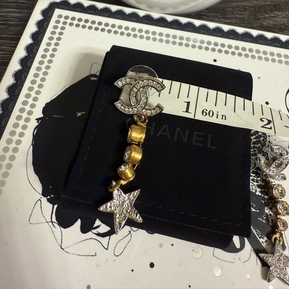 CHANEL | Jewelry | Chanel Silver Gold Crystal Cc Star Dangle Earrings ...